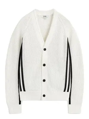 Cos Striped Open-knit Cotton Cardigan - White