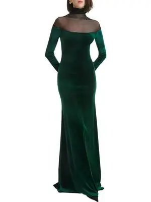 2310 STUDIO Mesh Velvet Maxi Dress - Green