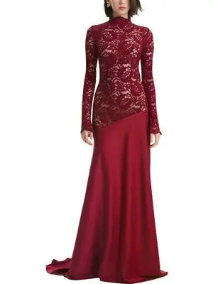 2310 STUDIO Lace Long-sleeve Maxi Dress - Red