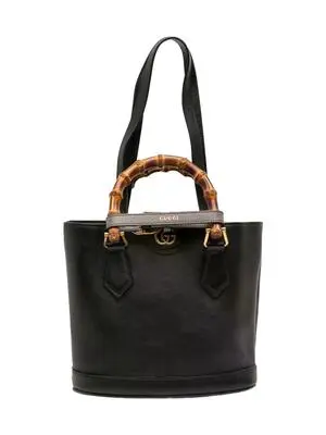 Gucci Small Calfskin Bamboo Diana Convertible Bucket Bag - Black