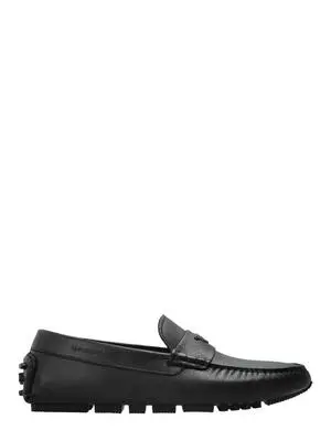 Emporio Armani Leather Loafers With Logo Detail - Black