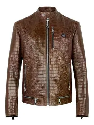 Philipp Plein Zip-fastening Leather Jacket - Brown