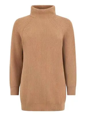 MOORER Ribbed Knit Turtleneck Sweater - Brown