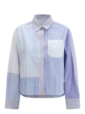 E.L.V. DENIM Emilie Striped Pocket Shirt - Blue