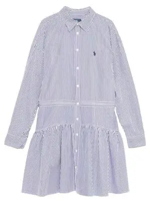 Polo Ralph Lauren Striped Ruffle Midi Shirt Dress - Blue