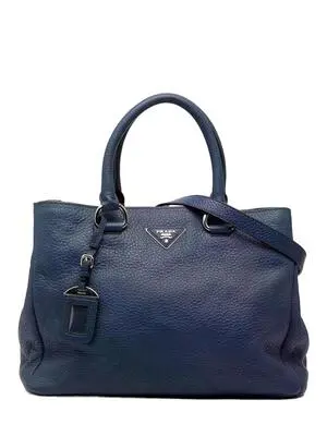 Prada Vittelo Daino Zip Top Satchel - Blue