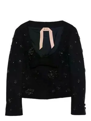 N°21 Floral-embellished Jacket - Black