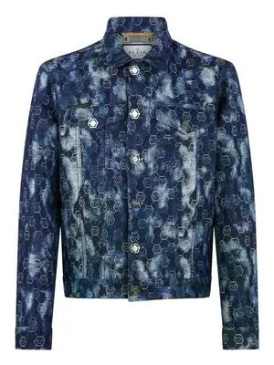 Philipp Plein Monogram-detail Buttoned Jacket - Blue