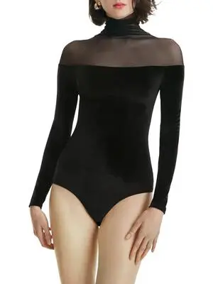 2310 STUDIO Mesh Velvet Bodysuit - Black