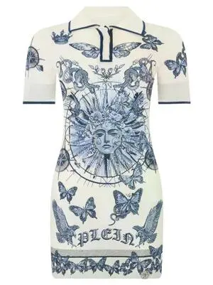 Philipp Plein Butterfly-embroidered Mini Dress - Neutrals