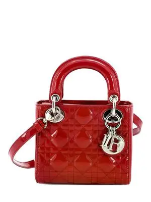 Dior Lady Cannage Quilt Patent Mini Satchel - Red