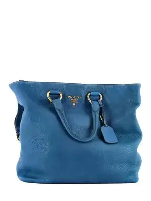 Prada Convertible Shopper Vitello Daino Large Tote Bag - Blue