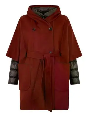 MOORER Hooded Belted Coat - Brown