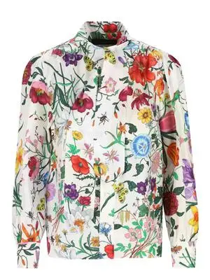 Gucci Printed Silk Twill Shirt - White