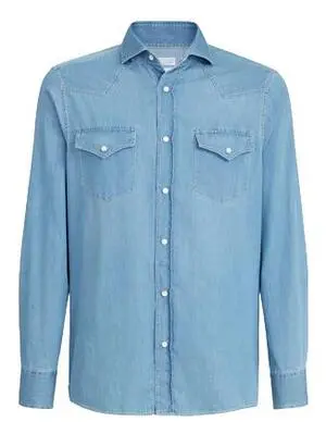Brunello Cucinelli Shirt With Snaps - Light Blue Denim