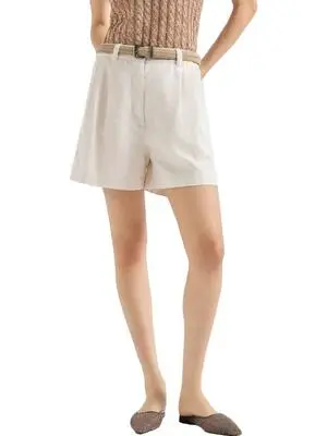 Brunello Cucinelli Baggy Pleated Shorts With Monili Detail Chalk