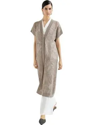 Brunello Cucinelli Dazzling Water Lilies Long Cardigan - Mud