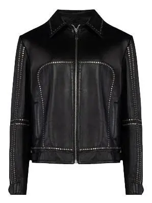 PCFG Leather Studded Biker Jacket - Black