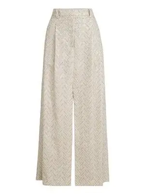 Brunello Cucinelli Chevron Embroidered Linen Skirt - Beige
