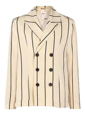 PCFG Silk & Linen Blend Striped Oversized Blazer - Beige