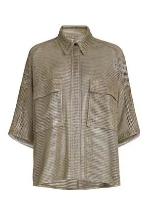 Brunello Cucinelli Leather Net Shirt - Khaki