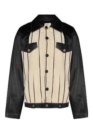 PCFG Silk And Linen Blend Striped Vegan Leather Jacket - Black-beige