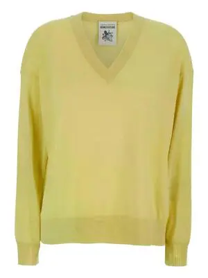 SEMICOUTURE V-neck Virgin Wool Sweater - Yellow