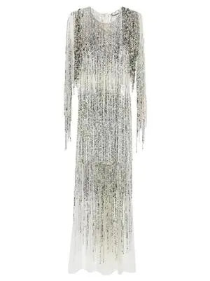 Elisabetta Franchi Embellished Fitted Waist Maxi Dress - White