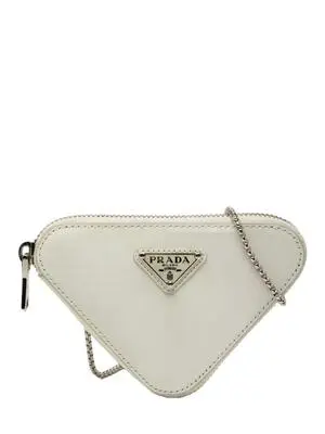 Prada 2013-2025 Mini Brushed Leather Triangle Pouch - White