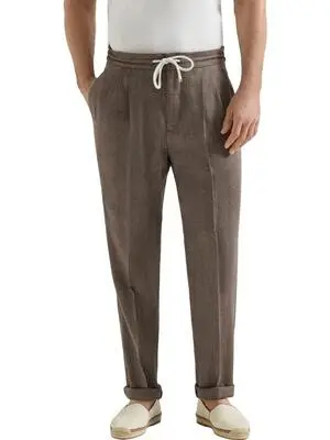 Brunello Cucinelli Trousers With Drawstring And Pleats - Hazelnut