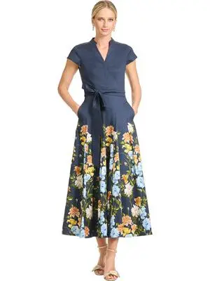 Sachin & Babi Ganika Printed Midi Dress - Navy Wildflowers Degrade