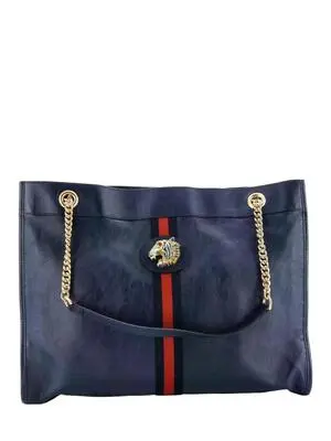 Gucci Rajah Chain Leather Large Tote Bag - Blue