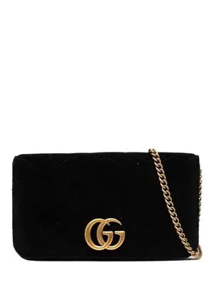 Gucci Mini Gg Marmont Matelassé Velvet Wallet On Chain - Black