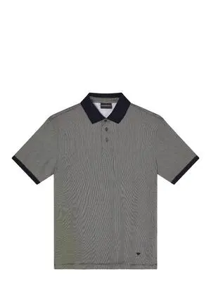 Emporio Armani Lyocell-blend Jersey Polo Shirt With All-over Micro-pattern Print Black