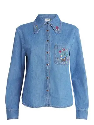 Rixo Denim Embroidered Edaline Sadie Shirt - Blue