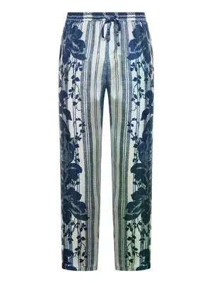 PIERRE-LOUIS MASCIA Floral Striped Trousers Blue
