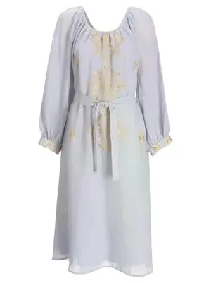 Greek Archaic Kori Embroidered Tie Midi Dress - Grey