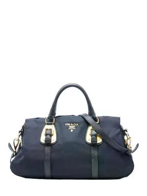 Prada Soft Calf Trimmed Tessuto Satchel - Blue