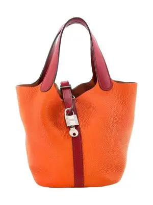 Hermès Bicolor Picotin Lock Bag Clemence Swift Pm Tote - Orange