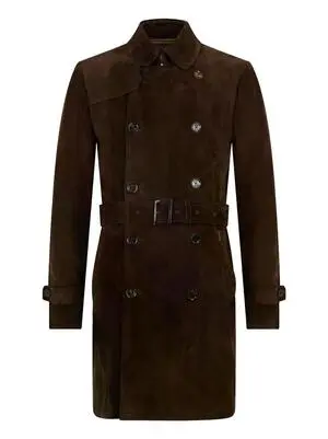 MOORER Belted Double-breasted Coat - Brown
