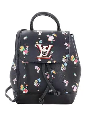 LOUIS VUITTON Lockme Floral Printed Leather Mini Backpack - Black