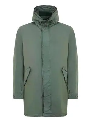 MOORER Single-breasted Hooded Raincoat - Green