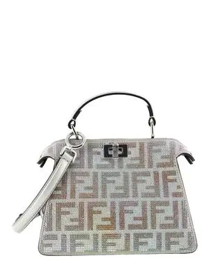 Fendi Peekaboo Iseeu Bag Zucca Crystal Embellished Suede Petite Satchel - Grey