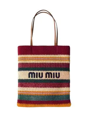 Miu Miu Raffia-effect Woven Tote Bag - Red