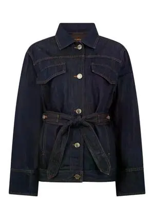 MOORER Belted Denim Jacket - Blue
