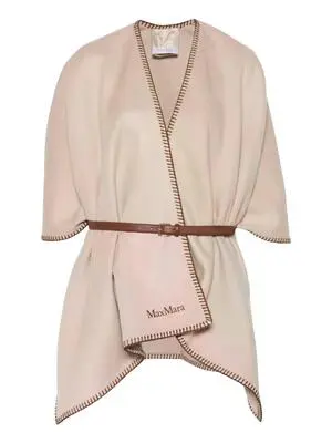 Max Mara Logo-embroidered Wool Poncho - Neutrals