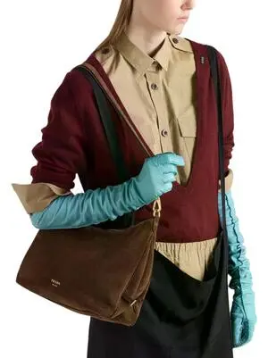 Prada Fold Suede Bag - Brown