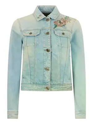 MOORER Floral-embroidered Denim Jacket - Blue