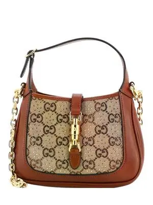 GUCCI Jackie 1961 Chain Crystal-Embellished GG Canvas Mini Hobo Bag