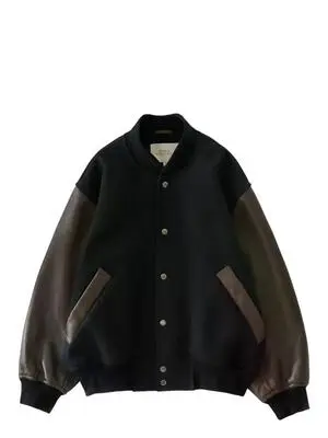 Studio Nicholson Alph Leather-sleeve Bomber Jacket - Black